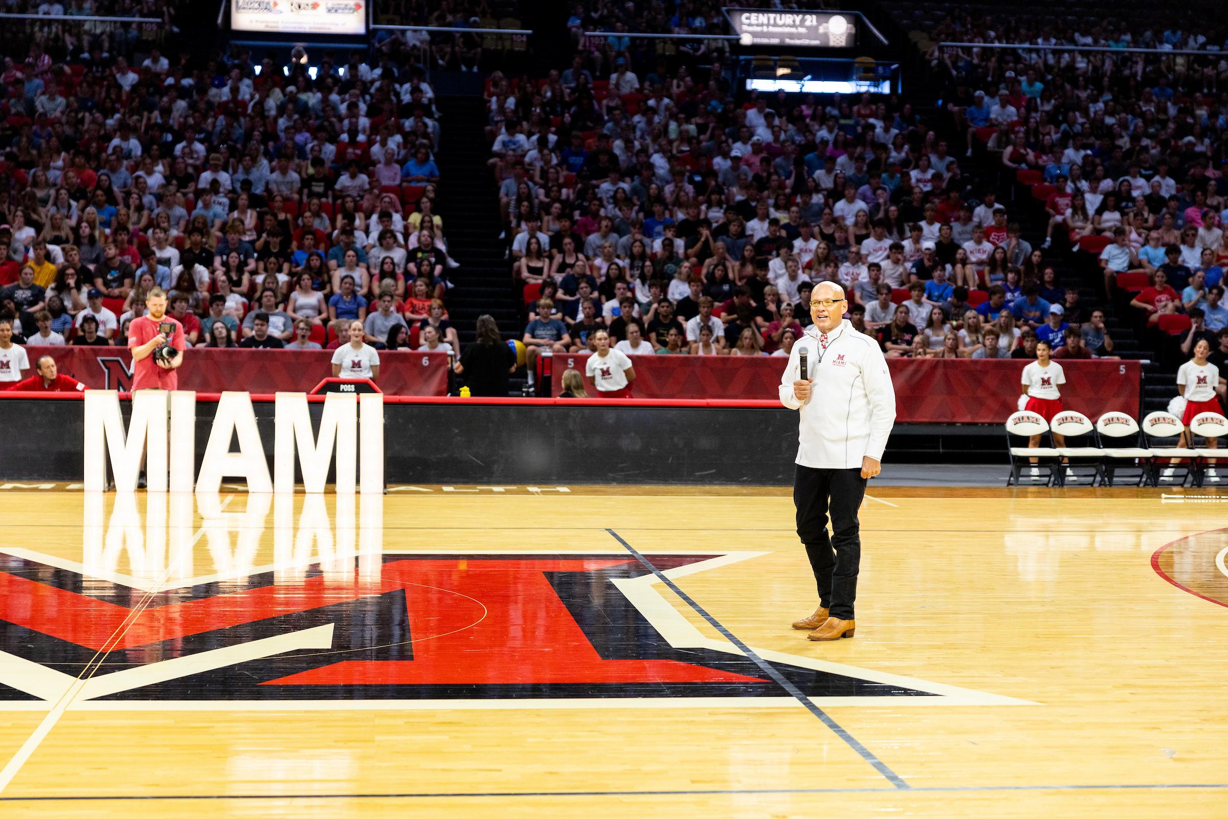 Miami President Gregory Crawford speaks at convocation on Aug. 24 at ...