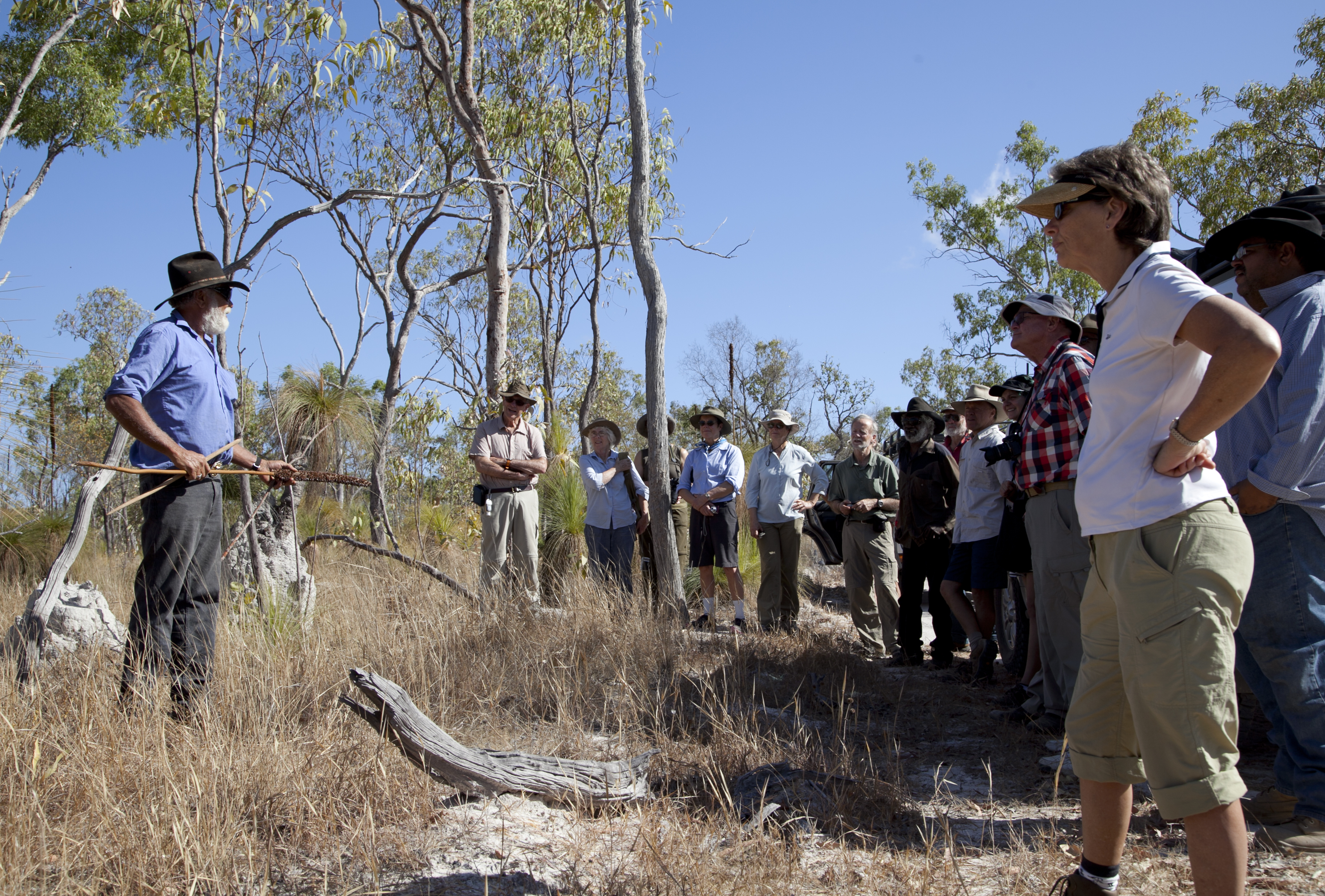 Olkola Elder Mike Ross demonstrating how spears are made from grasstrees