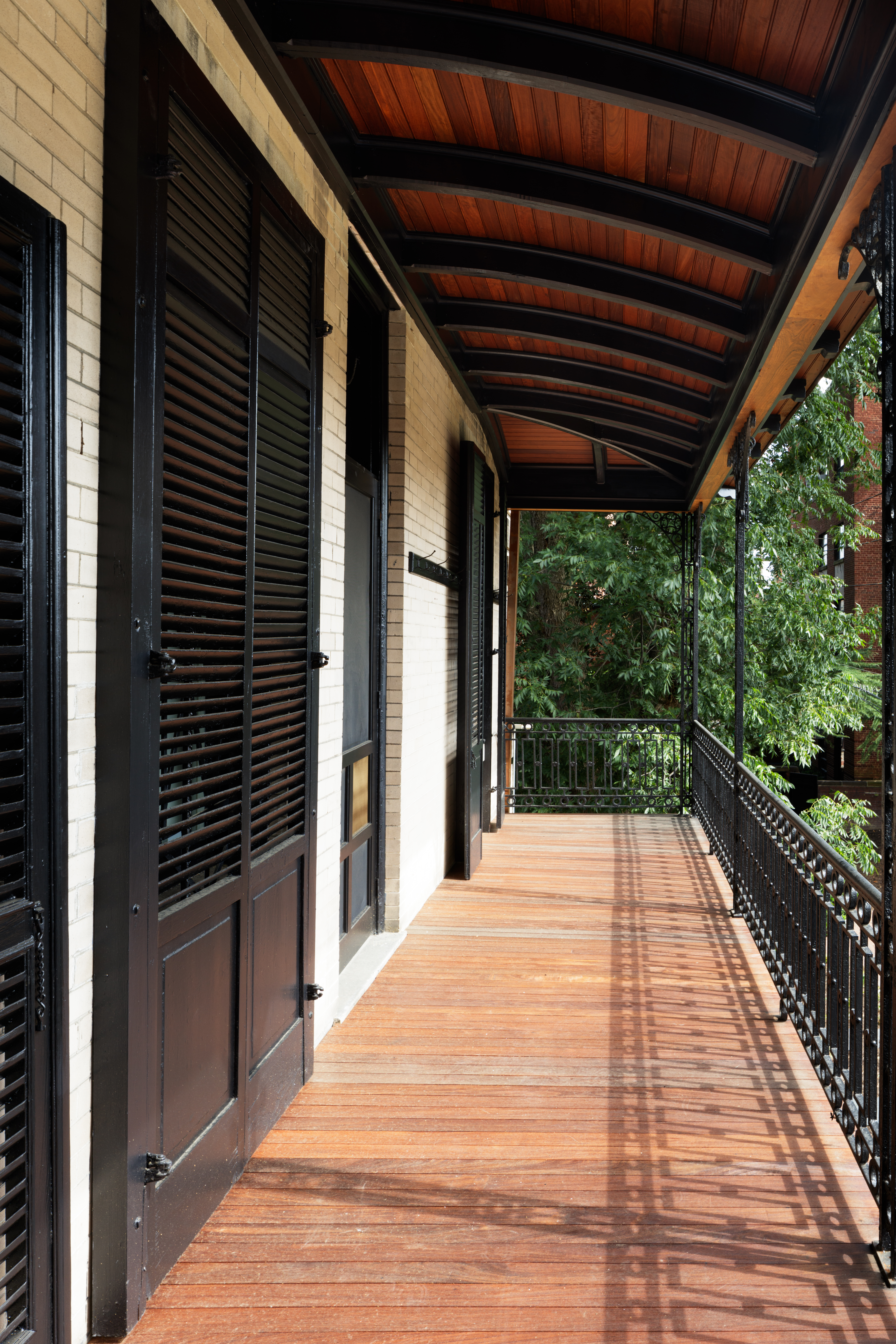The back balcony at the Scott House, post-renovation.