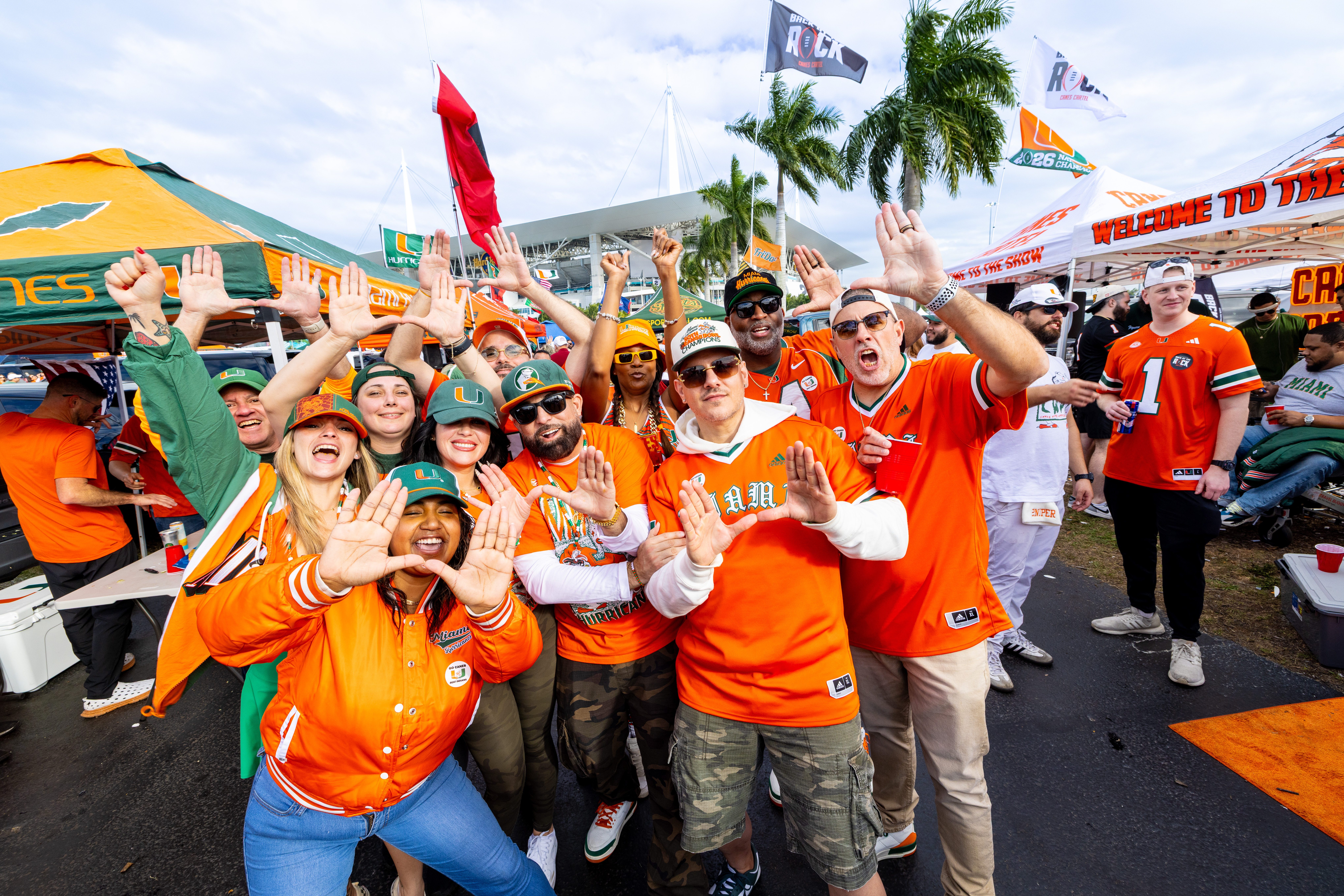 A crowd of Miami Hurricanes fans cheer before the 2026 National ...