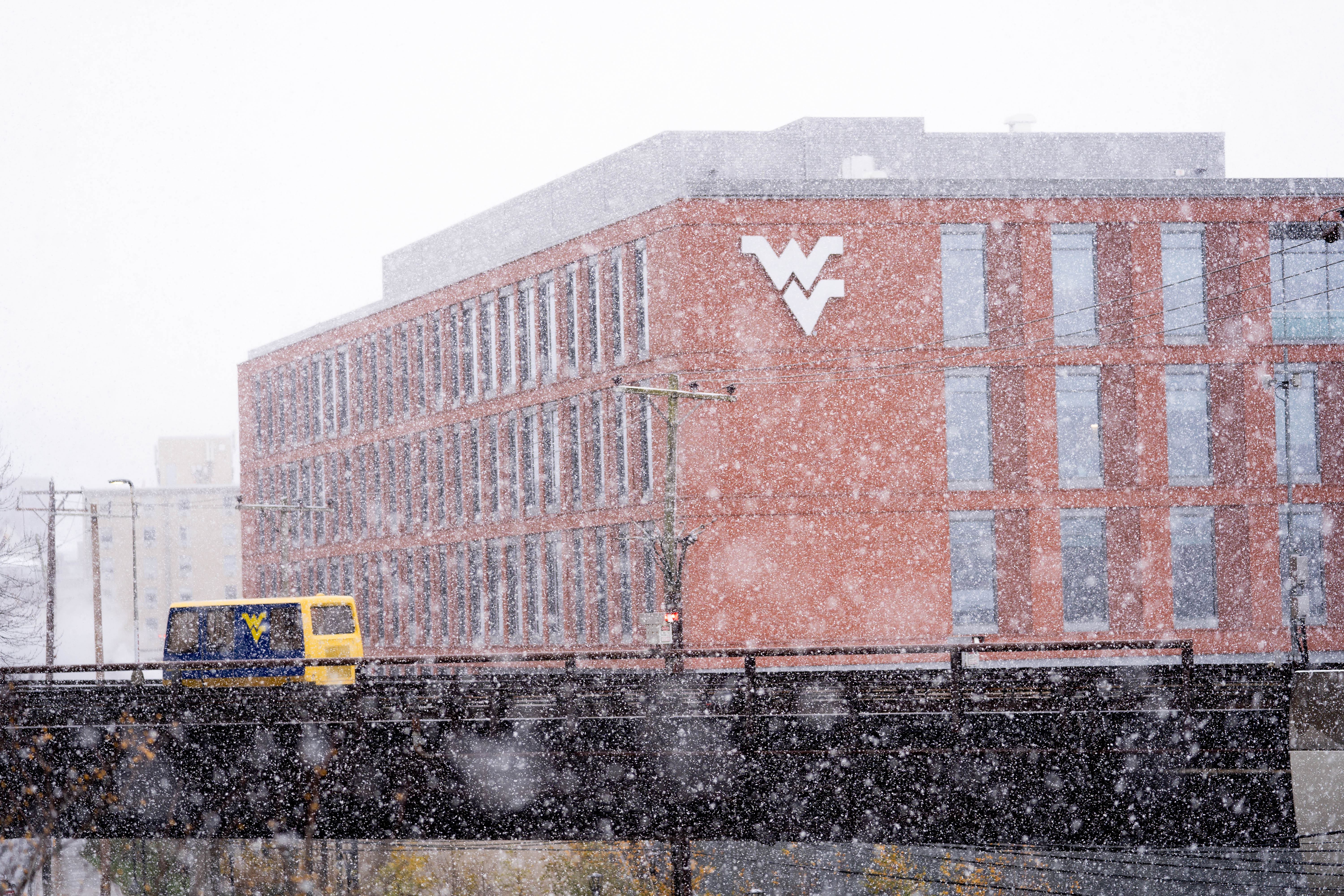 A snowy campus scene.
