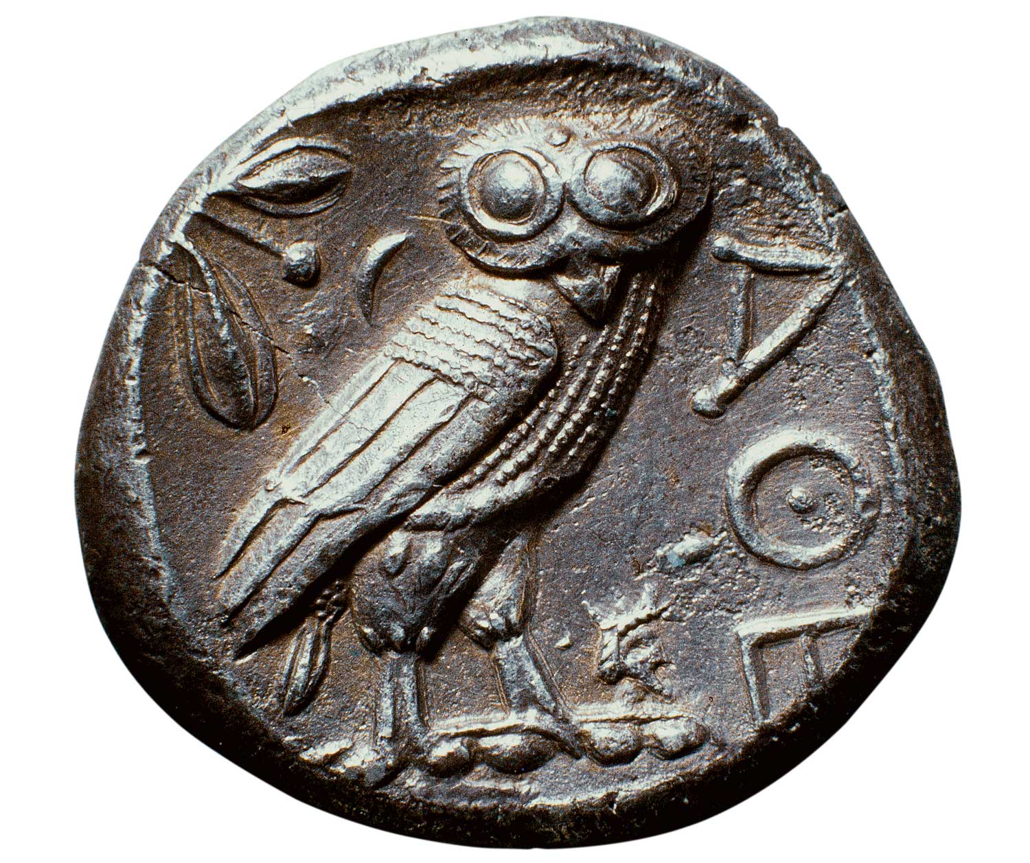 Tetradracma con la imagen del mochuelo de Atenea. Reverso. Siglo V a.C ...