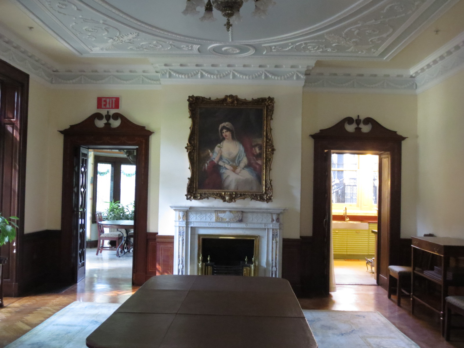 a dining room inside the Scott House with a temporary table in the middle