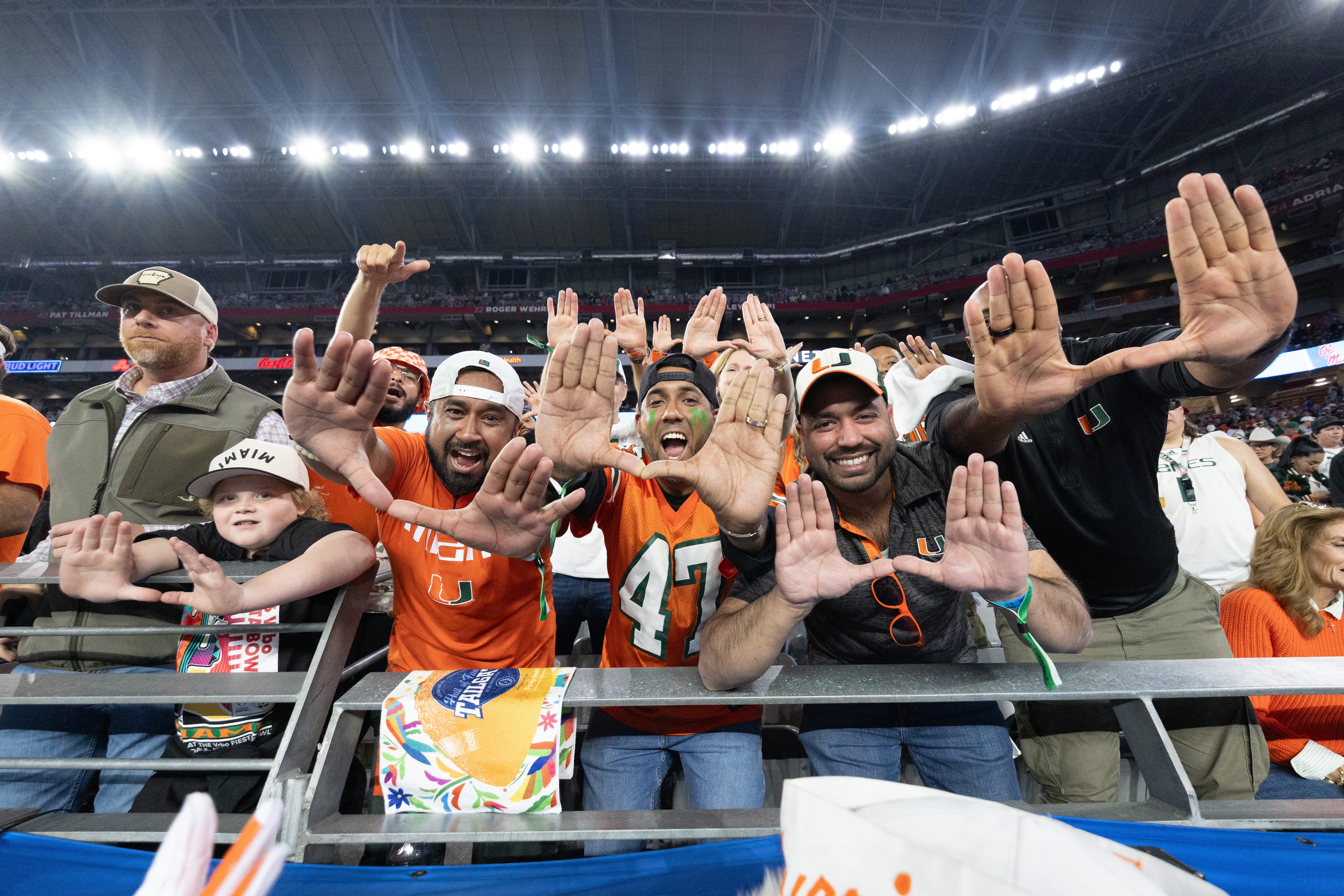 Miami Hurricanes fans at the 2026 Fiesta Bowl game in Glendale, Arizona ...