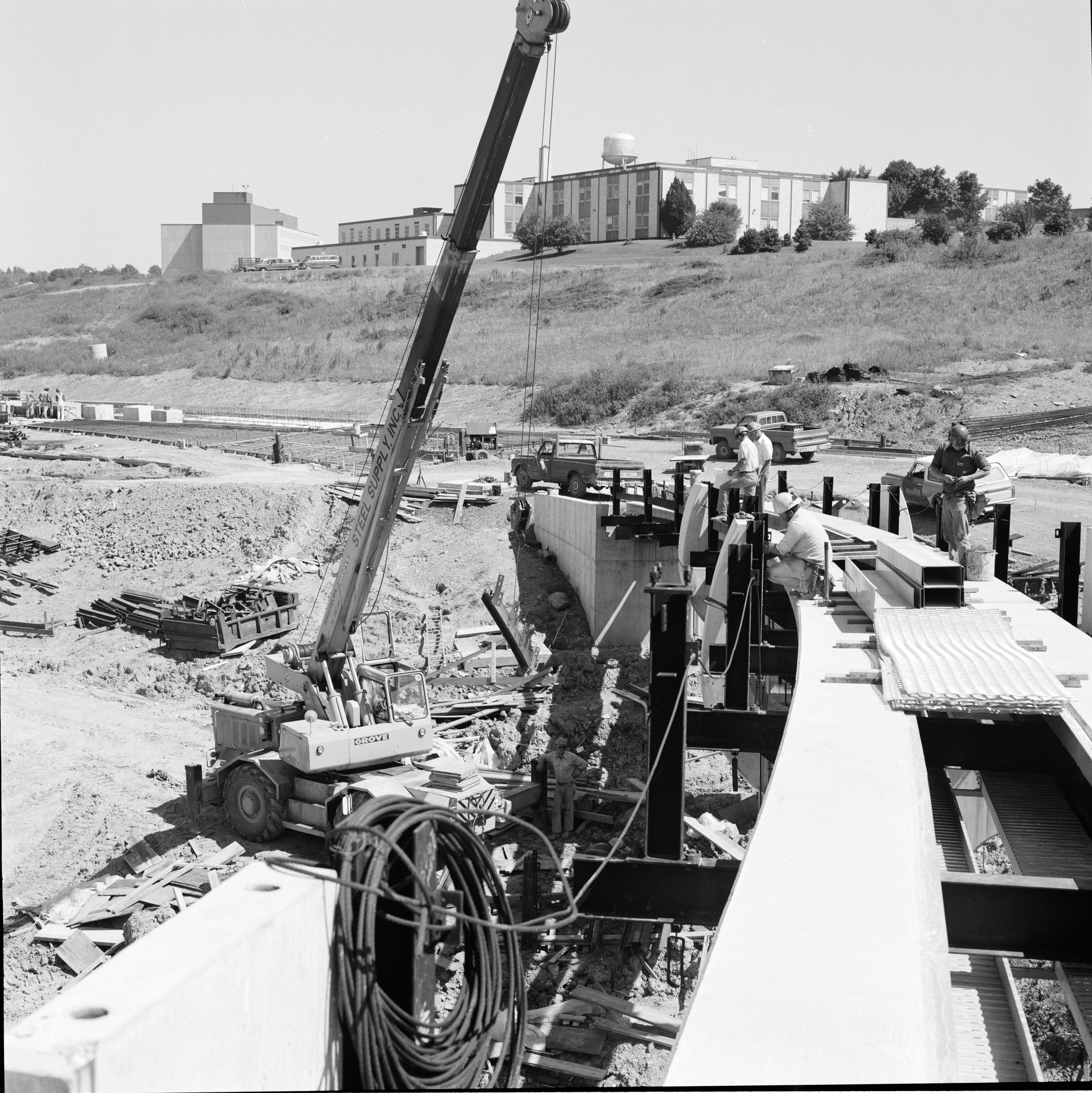 A crane is pictured during construction of the WVU PRT.