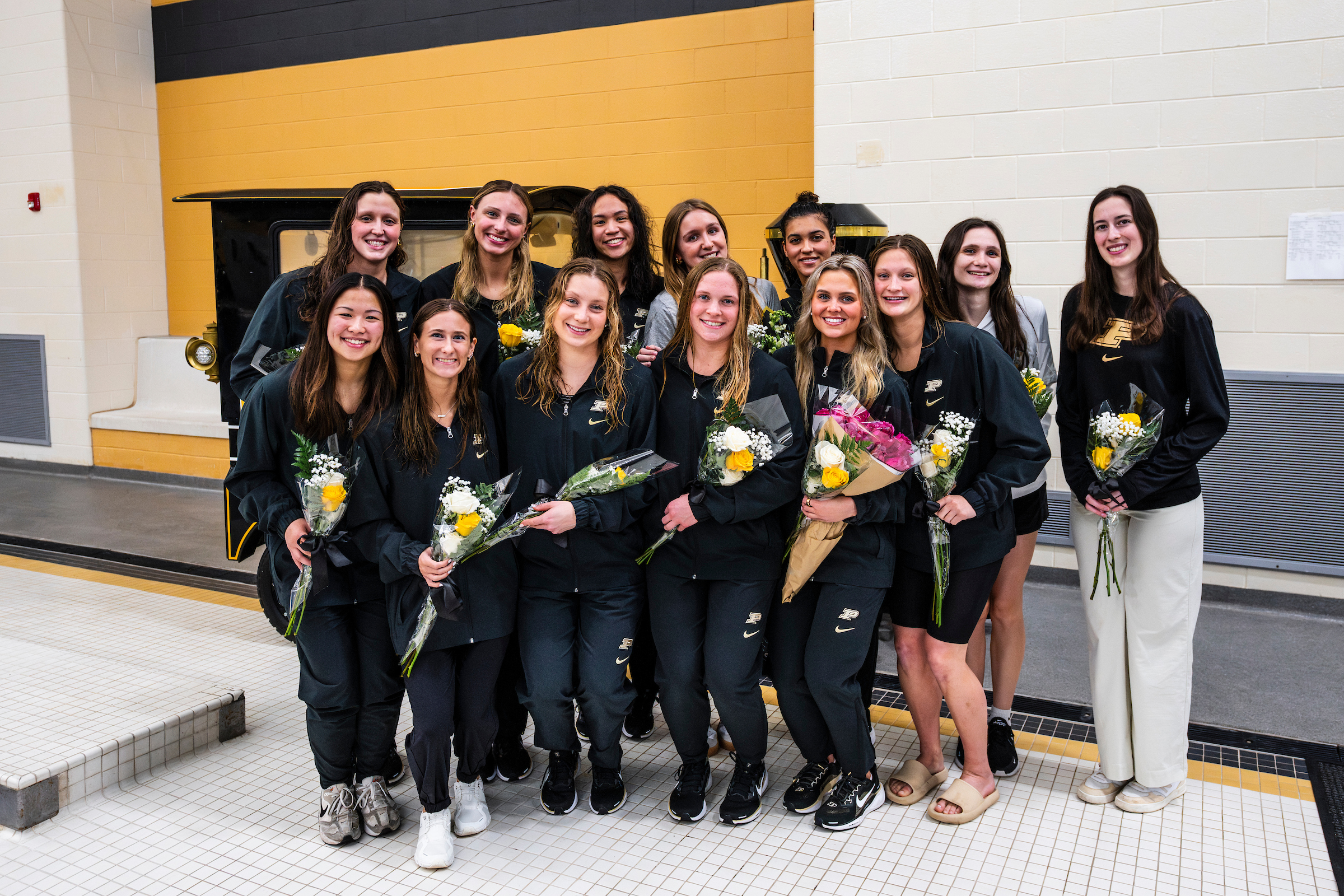 is seen at Purdue Swim and Dive Senior Day at Morgan J. Burke Aquatic ...