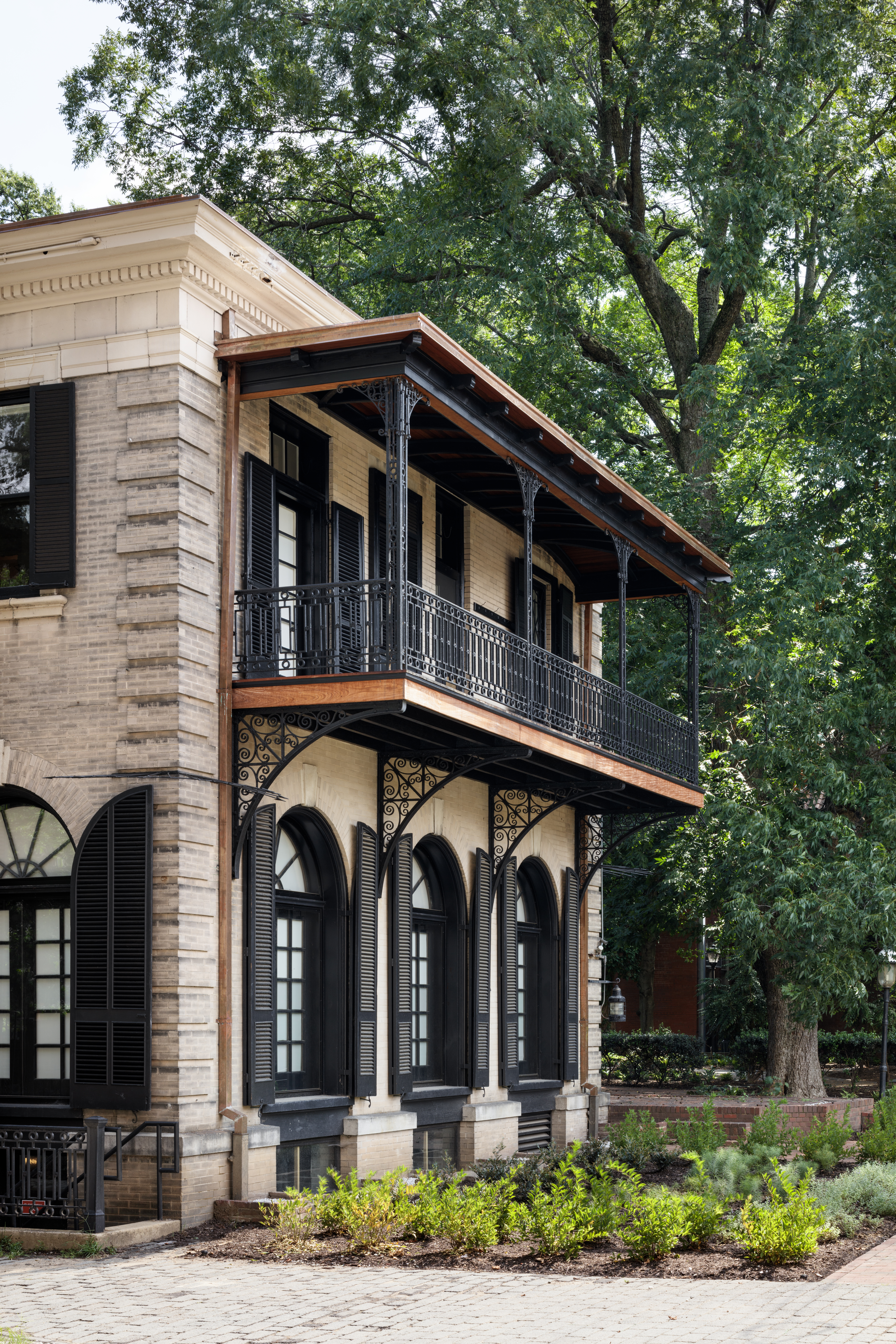 The back balcony at the Scott House, post-renovation.