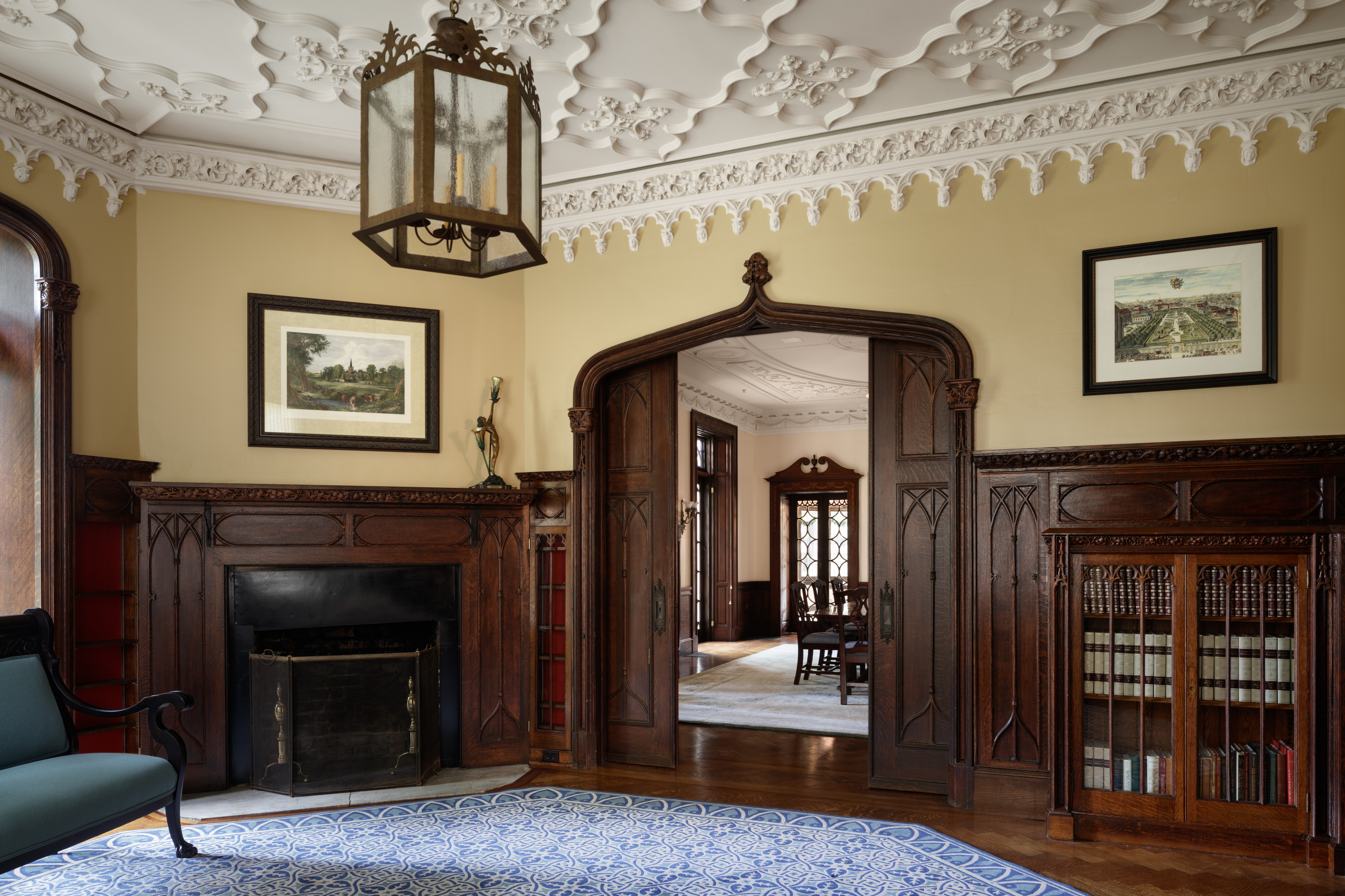 Inside the Scott House after the renovation. Plaster details have been ...