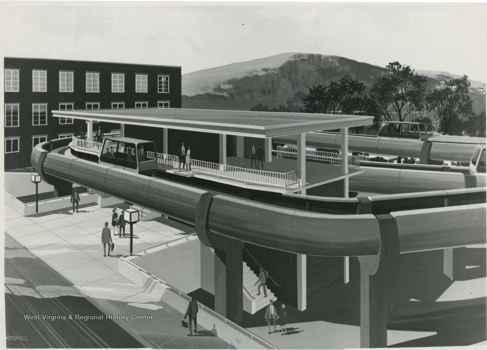 An architectural drawing of the Walnut Street PRT Station.
