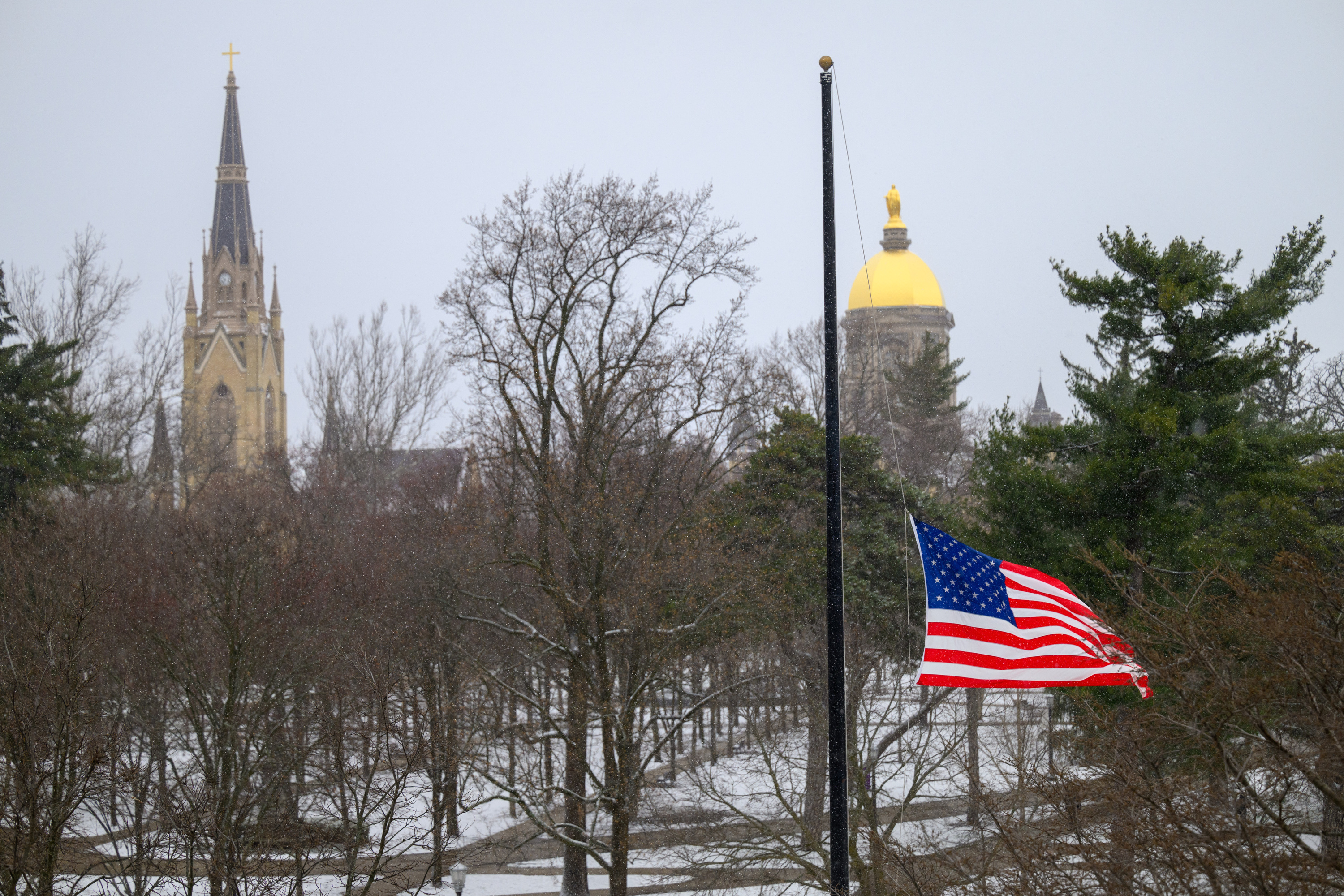 March 16: The South Quad flag flies at half-staff. Indiana Governor ...