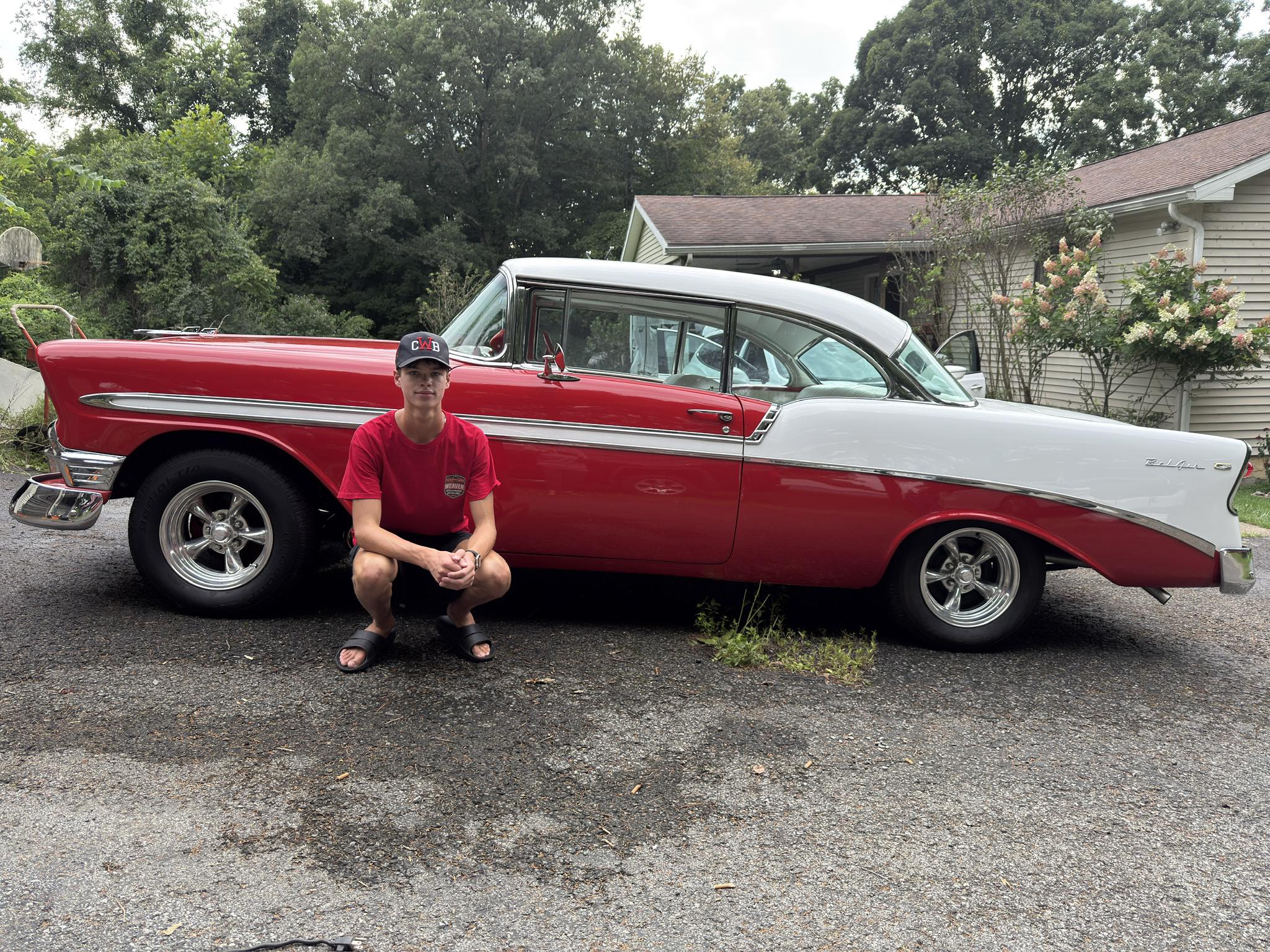 Seen with a classic 1950s Chevrolet Bel Air, WVU freshman Ethan Weaver ...