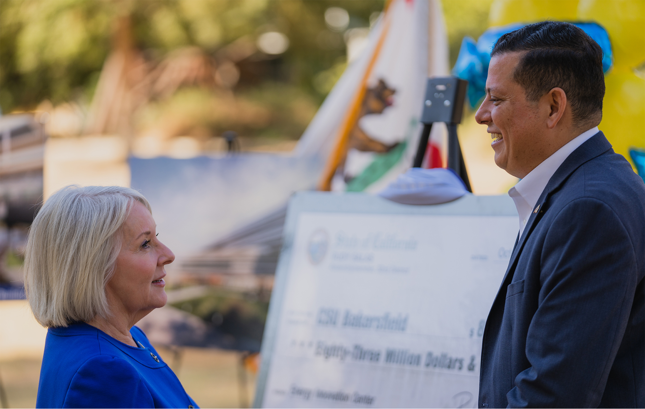 CSUB President Lynnette Zelezny speaks with Assemblyman Rudy Salas ...